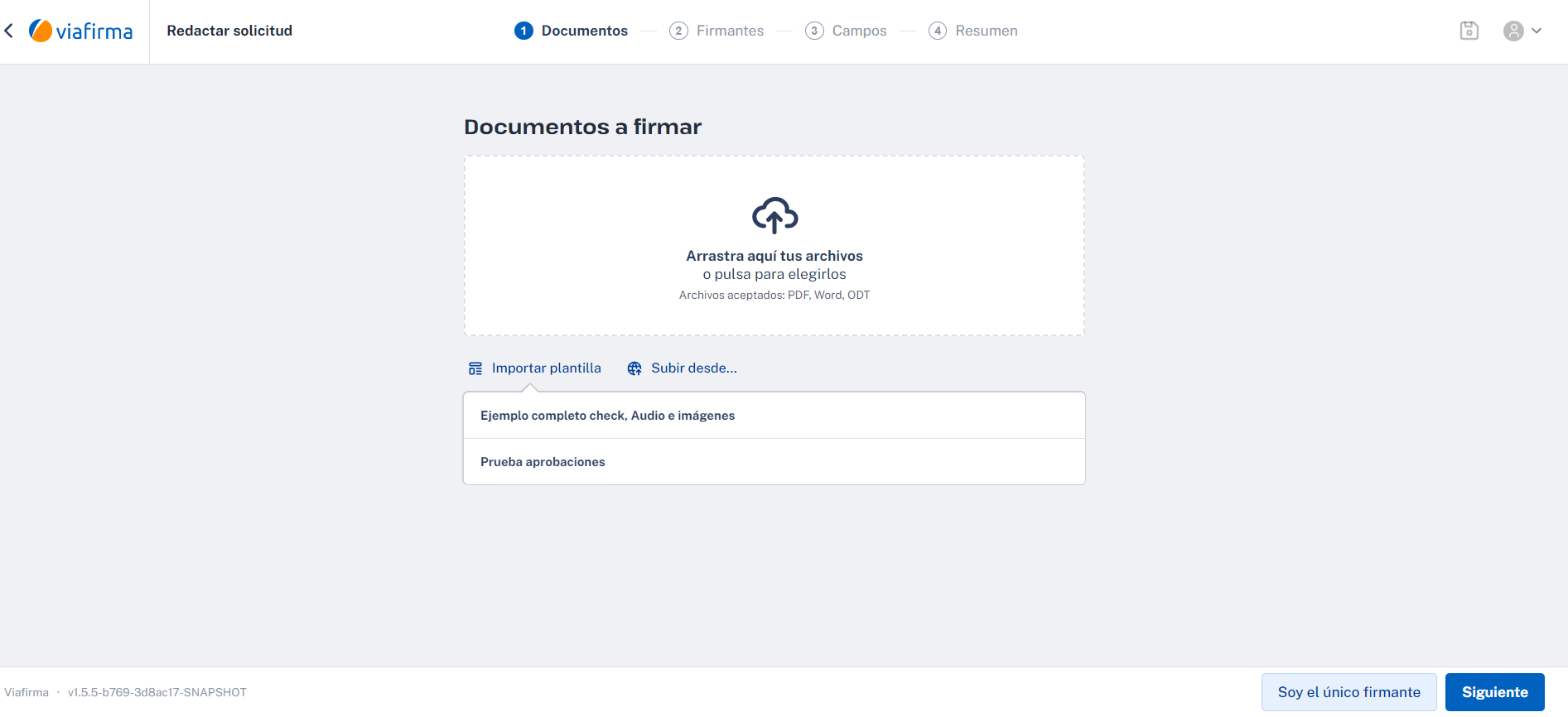 Crear una nueva solicitud de firma - Viafirma
