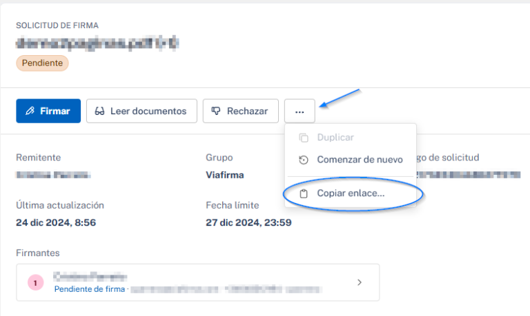 Copy link from a signature request - Viafirma
